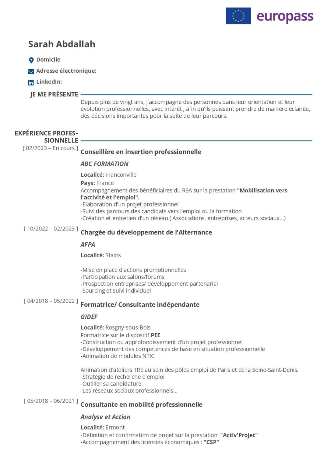 CV Sarah ABDALLAH - Centre de Formation ABC Franconville | FLE | TEF